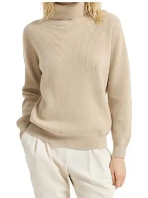 BRUNELLO CUCINELLI Brunello Cucinelli Cashmere English Rib Knit Turtleneck Sweater