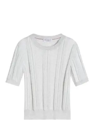 Brunello Cucinelli Jacquard-textured T-shirt - Light Gray