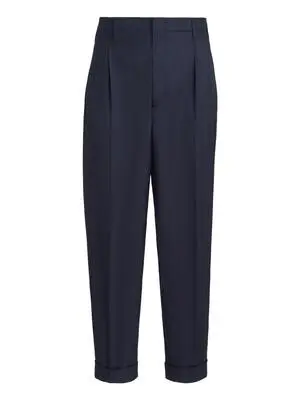 Brunello Cucinelli Virgin-wool Chevron Trousers With Double Pleats - Black