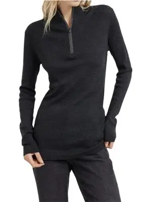 Brunello Cucinelli Brunello Cucinelli Ribbed Knit High Neck Top With Zip Detail Anthracite