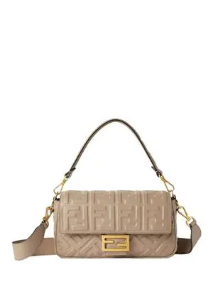 Fendi Fendi Embossed FF Motif Leather Bag Grey