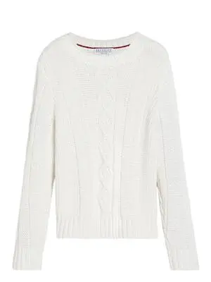 Brunello Cucinelli Fisherman Cable Knit Crew Neck Sweater - Panama