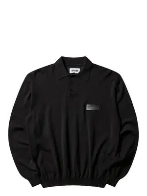 MAGLIANO Ribbed Knit Polo Shirt With Embossed Leather Patch - Black