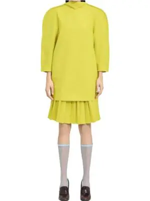 MAISON MARGIELA Mm6 Maison Margiela Lime Yellow Pleated Mini Dress
