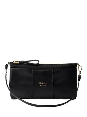 Prada Leather Zipper Clutch With Detachable Shoulder Strap - Black