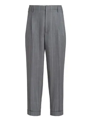 Brunello Cucinelli Virgin Wool Chalk Stripe Trousers With Double Pleats - Gray