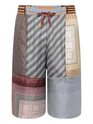 MARINE SERRE Patchwork Drawstring Shorts - Gray