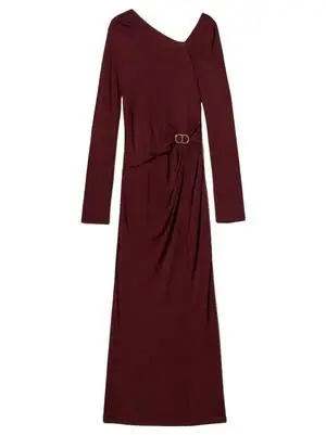 TWINSET Draped Asymmetric Maxi Dress - Brown