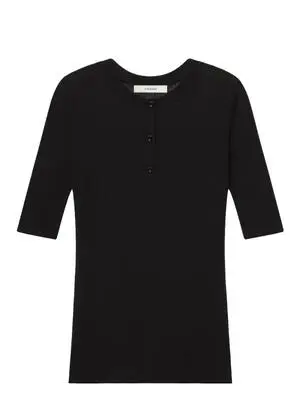FRAME The Henley Rib Tee - Black