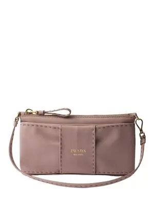 Prada Nappa Leather Zip-up Pouch With Bow Detail - Opal