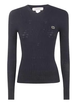 TWINSET Perforated Knit Sweater - Black