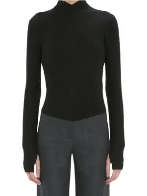Victoria Beckham Georgia Ribbed High Neck Jumper - Black