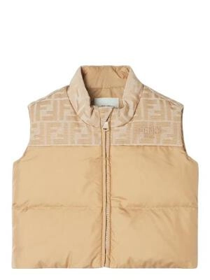 Fendi Sleeveless Down Gilet With Ff Jacquard - Beige