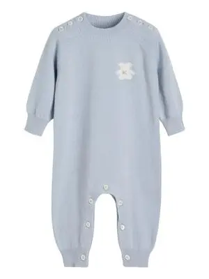 Brunello Cucinelli Cashmere Teddy Appliqué Coverall - Sky-blue