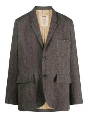 UMA WANG Herringbone-pattern Single-breasted Blazer - Black