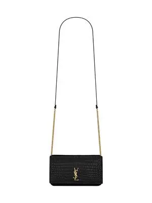 Saint Laurent Embossed Leather Shoulder Bag - Black