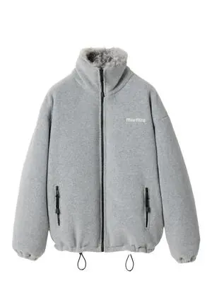 Miu Miu Fleece Down Jacket With Embroidered Logo - Dali Lime