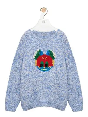 Loewe Wool And Mohair Blend Sweater With Knight Cat Intarsia - Blue/white
