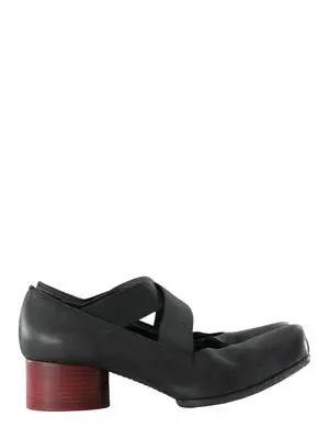 UMA WANG Square-toe Ballet Flats With Low Block Heel And Crisscross Laces - Black/red