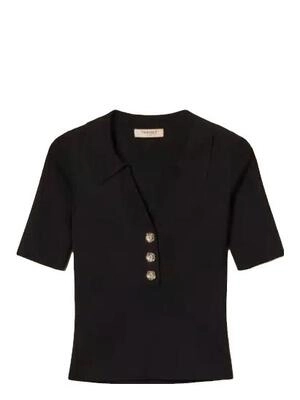 TWINSET Embellished Button Polo Shirt - Black