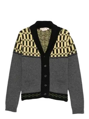 Marni Geometric Pattern Shawl Collar Cardigan - Black