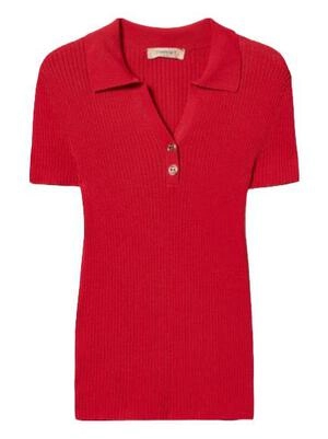 TWINSET Fine Ribbed Polo Top With Oval T Buttons - Red