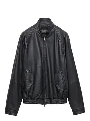 Prada Nappa Leather Zip-up Jacket With Stand Collar - Black