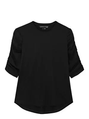 Veronica Beard Veronica Beard Ruched Sleeve Cotton T-Shirt Black