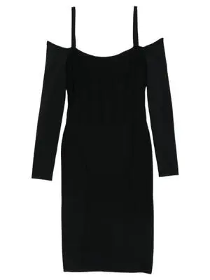 MUGLER Ribbed Off-shoulder Mini Dress - Black
