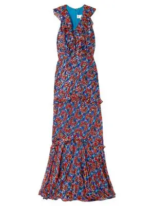 Saloni Rita Floral Print Metallic Silk Georgette Gown - Multicolor