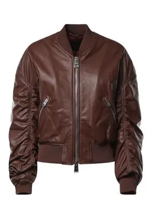 DONDUP Ruched Leather Bomber Jacket - Red