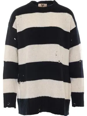 ANIYE BY Striped Knit Sweater With Distressed Details - Black