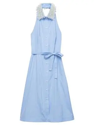 Prada Prada Embroidered Poplin Shirt Dress Sky Blue