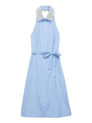 Prada Prada Embroidered Poplin Shirt Dress Sky-blue