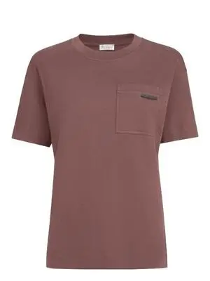 Brunello Cucinelli Cotton Jersey T-shirt With Shiny Tab - Grape