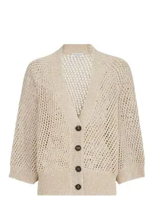 Brunello Cucinelli Brunello Cucinelli Hemp Mesh Knit Cardigan Sand