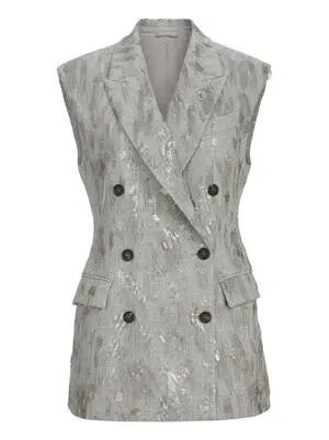 Brunello Cucinelli Virgin Wool And Cashmere Twill Flannel Vest With Dazzling Lynx Embroidery - Grey