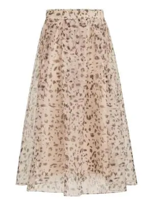 Brunello Cucinelli Lynx-print Silk Organza Pleated Skirt - Beige