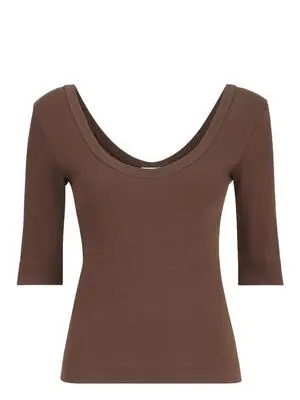 Brunello Cucinelli Brunello Cucinelli Stretch Cotton Ribbed Jersey T-Shirt With Monili Pinecone Brown