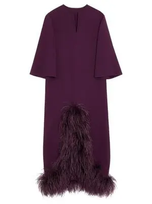 Valentino Garavani Long-sleeved Midi Dress With Feather Embellishments - Red
