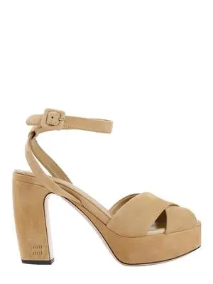 MIU MIU Miu Miu Open Toe Platform Sandals With Buckled Ankle Strap