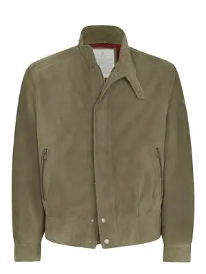 Brunello Cucinelli Suede Outerwear Jacket With Thermore Padding And Stand-up Collar - Green
