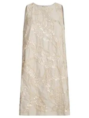 Brunello Cucinelli Techno Cotton Poplin Mini Dress With Dazzling Seabed Embroidery - Nude