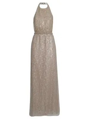Brunello Cucinelli Halterneck Embellished Maxi Dress - Nude