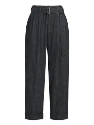 Brunello Cucinelli Brunello Cucinelli Cotton Denim-Effect Twill Sartorial Trousers With Monili Black