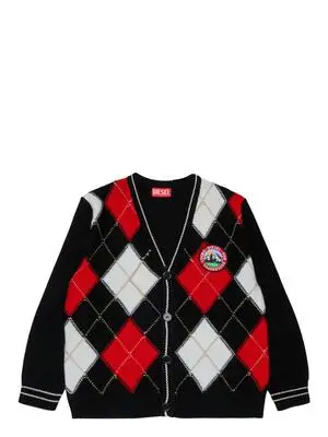 DIESEL® V-neck Argyle Knit Cardigan - Black