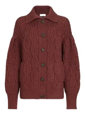 Brunello Cucinelli Cashmere Feather-yarn Heritage Cable Cardigan - Ruby