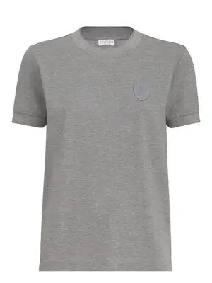 Brunello Cucinelli Stretch-cotton T-shirt With Sparkling Cotton Knit Inserts And Logo - Dark Gray