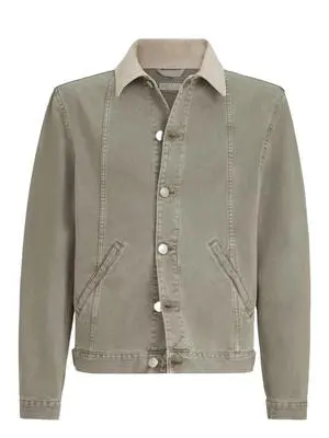 Brunello Cucinelli Garment-dyed Denim Jacket With Leather Collar - Gray