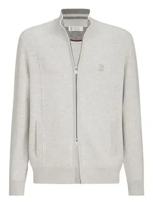 Brunello Cucinelli Brunello Cucinelli Cashmere Double Knit Zipper Cardigan Light Gray